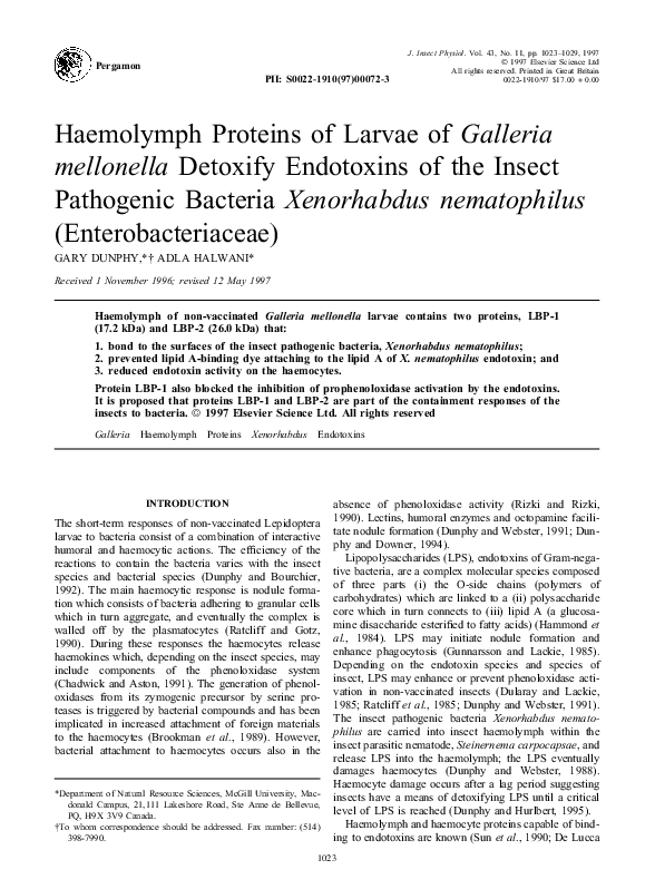 (PDF) Haemolymph proteins of larvae of Galleria mellonella detoxify ...