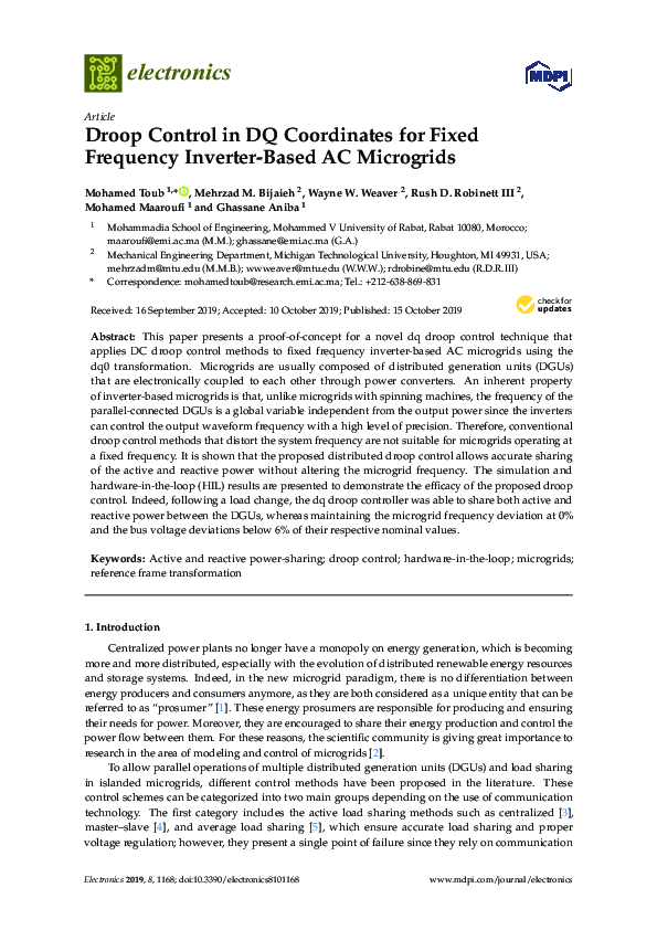 (PDF) Droop Control in DQ Coordinates for Fixed Frequency Inverter ...