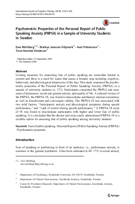 (PDF) Psychometric Properties of the Personal Report of Public Speaking ...