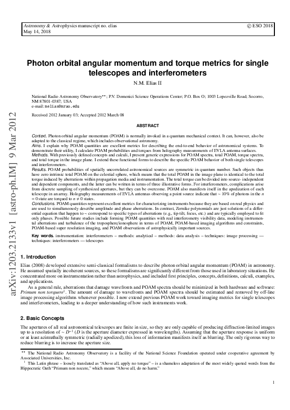 (PDF) Photon orbital angular momentum and torque metrics for single ...