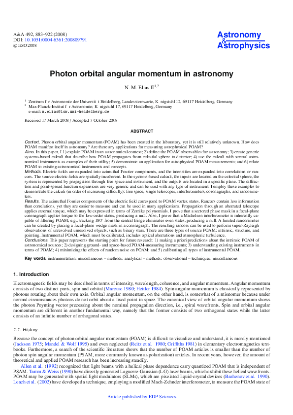 Pdf Photon Orbital Angular Momentum In Astronomy Nicholas Elias