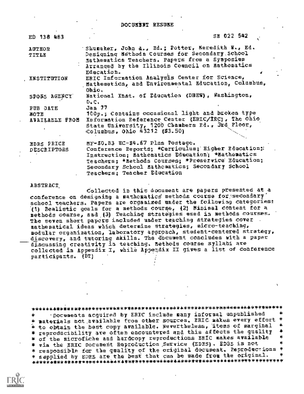 (PDF) Designing Methods Courses for Secondary School Mathematics ...