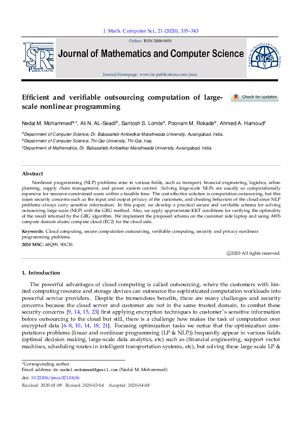 (PDF) Efficient and verifiable outsourcing computation of large-scale nonlinear programming