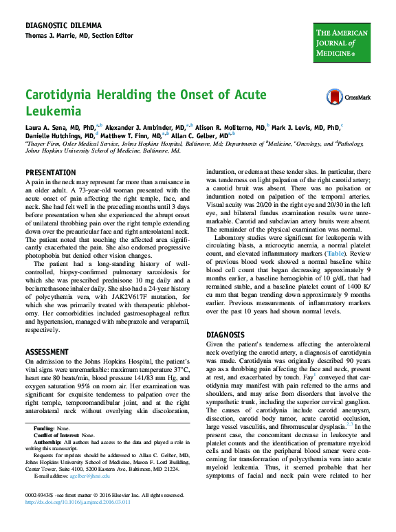 (PDF) Carotidynia Heralding the Onset of Acute Leukemia