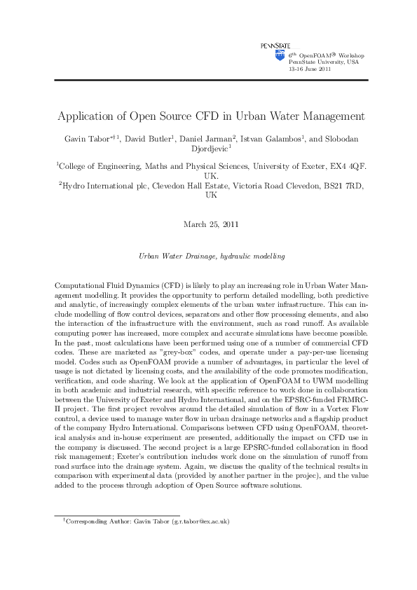(PDF) Application of Open Source CFD in Urban Water Management