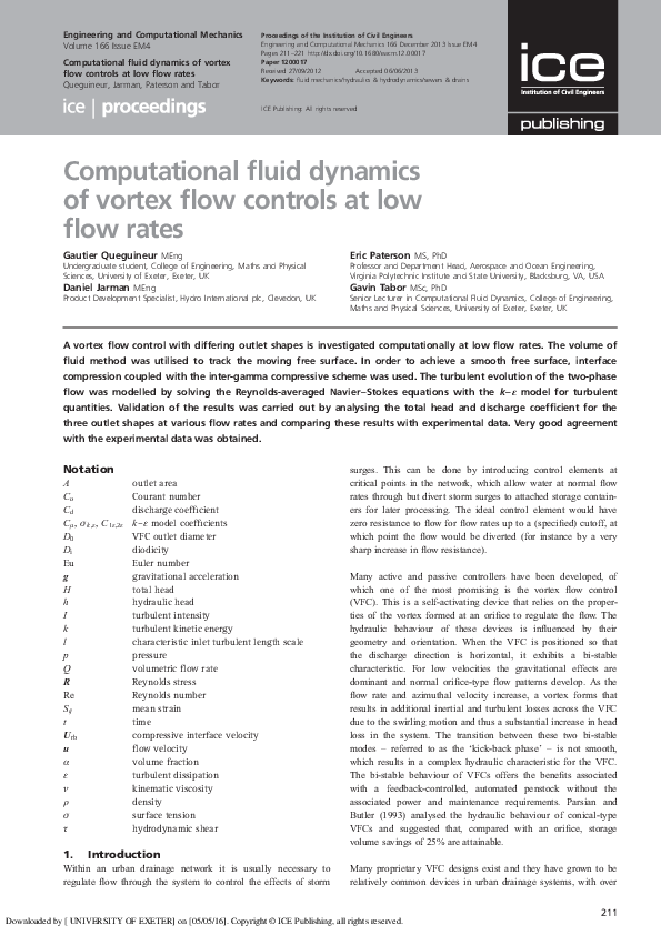 (PDF) Computational fluid dynamics of vortex flow controls at low flow ...