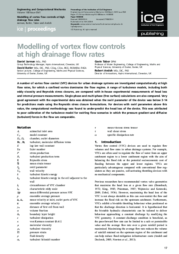 (PDF) Modelling of vortex flow controls at high drainage flow rates