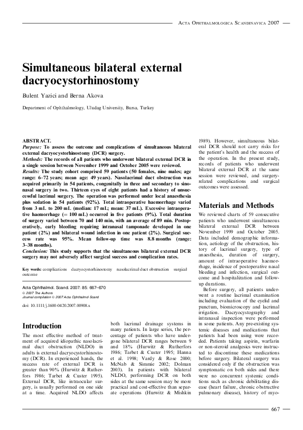 (PDF) Simultaneous bilateral external dacryocystorhinostomy