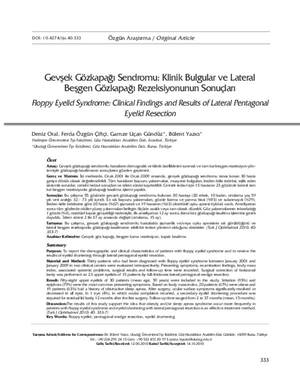 (PDF) Floppy Eyelid Syndrome: Clinical Findings and Results of Lateral ...