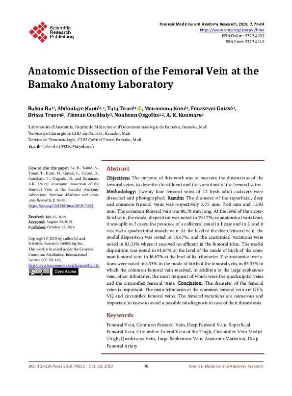 (PDF) Anatomic Dissection of the Femoral Vein at the Bamako Anatomy ...