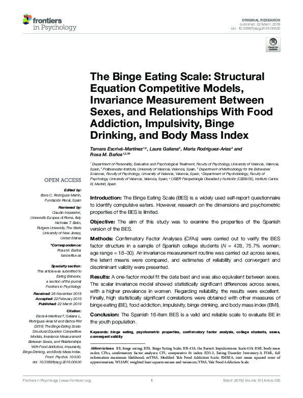 (PDF) The Binge Eating Scale: Structural Equation Competitive Models ...