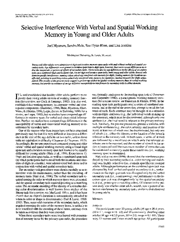 (PDF) Selective Interference With Verbal and Spatial Working Memory in Young and Older Adults