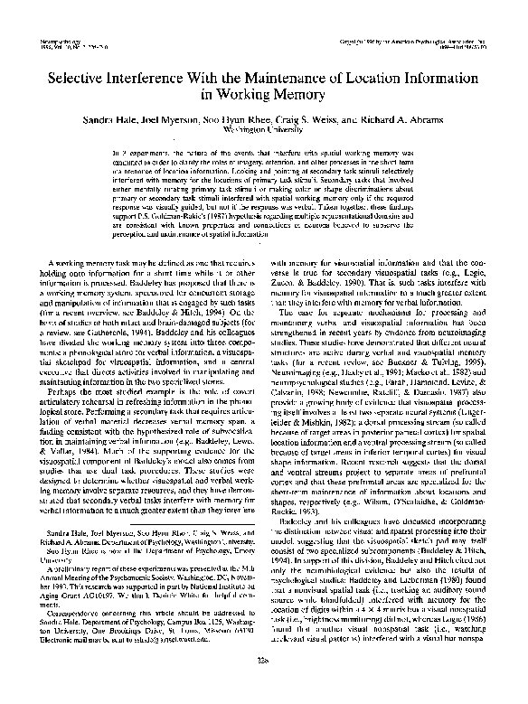 (PDF) Selective interference with the maintenance of location information in working memory