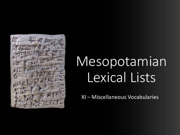 (PDF) Mesopotamian Lexical Lists XI - Miscellaneous Vocabularies