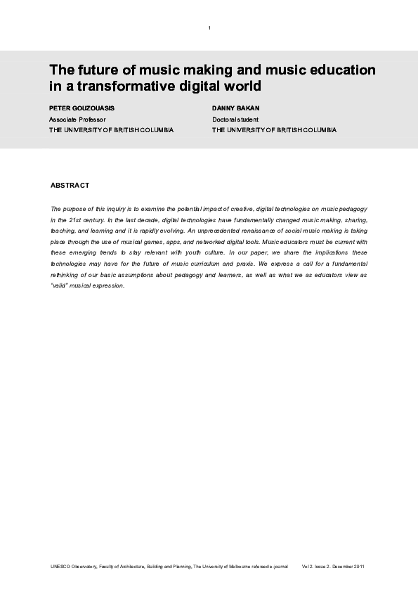 (PDF) The future of music making and music education in a ...