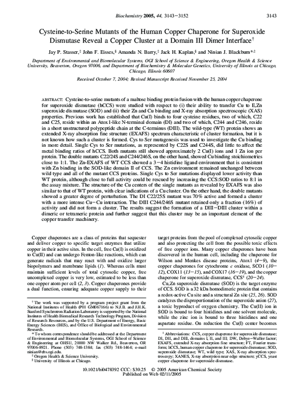 (PDF) Cysteine-to-Serine Mutants of the Human Copper Chaperone for ...