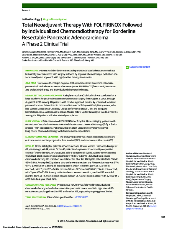 (PDF) Total Neoadjuvant Therapy With FOLFIRINOX Followed by ...