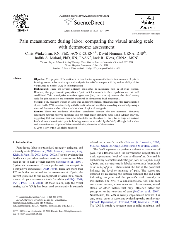 (PDF) Pain measurement during labor: comparing the visual analog scale ...