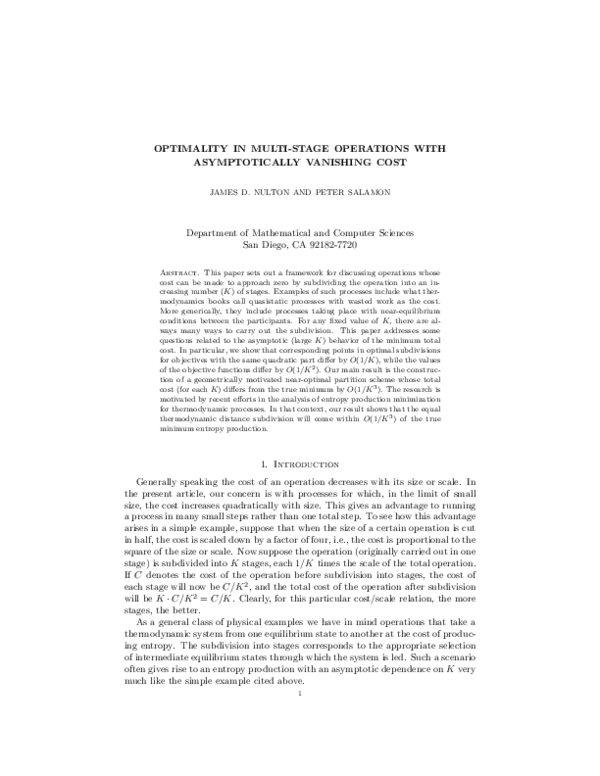 (PDF) Optimality in Multi-stage Operations with Asymptotically ...