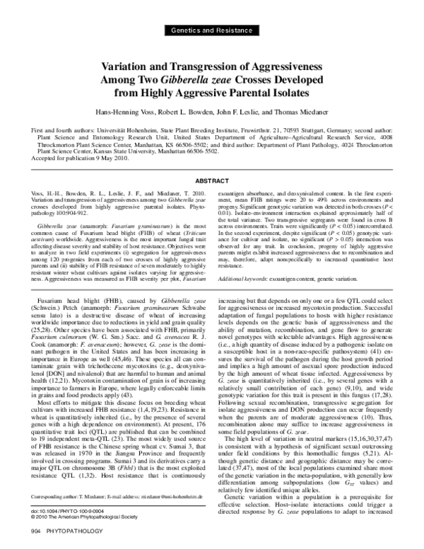 (PDF) Variation and Transgression of Aggressiveness Among Two ...