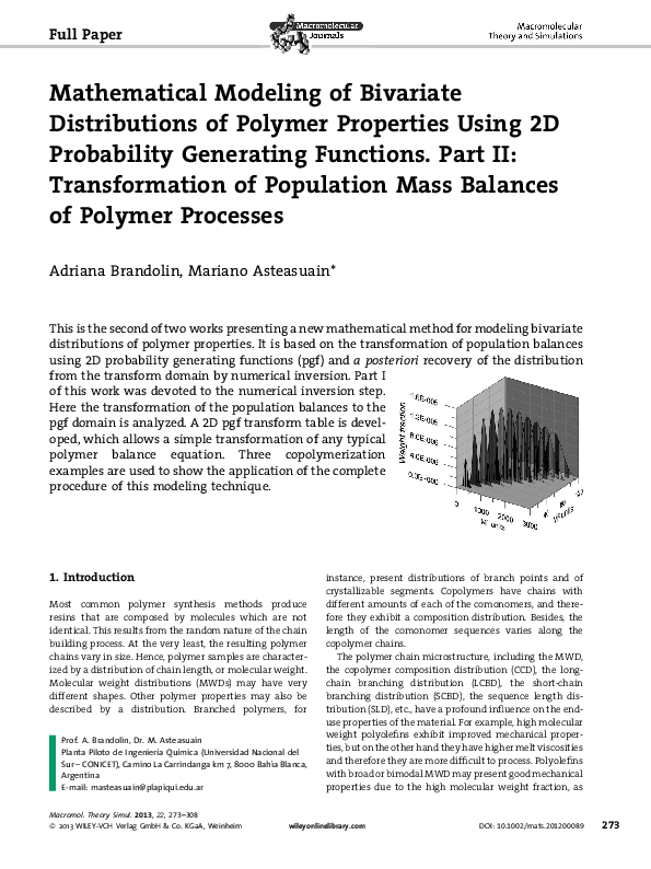 (PDF) Mathematical Modeling of Bivariate Distributions of Polymer ...