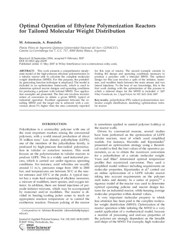 (PDF) Optimal operation of ethylene polymerization reactors for ...