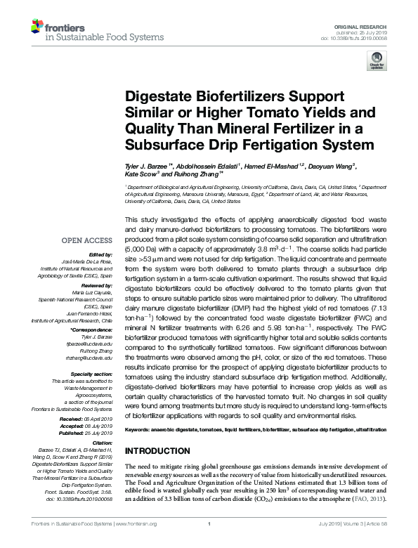 (PDF) Digestate Biofertilizers Support Similar or Higher Tomato Yields ...