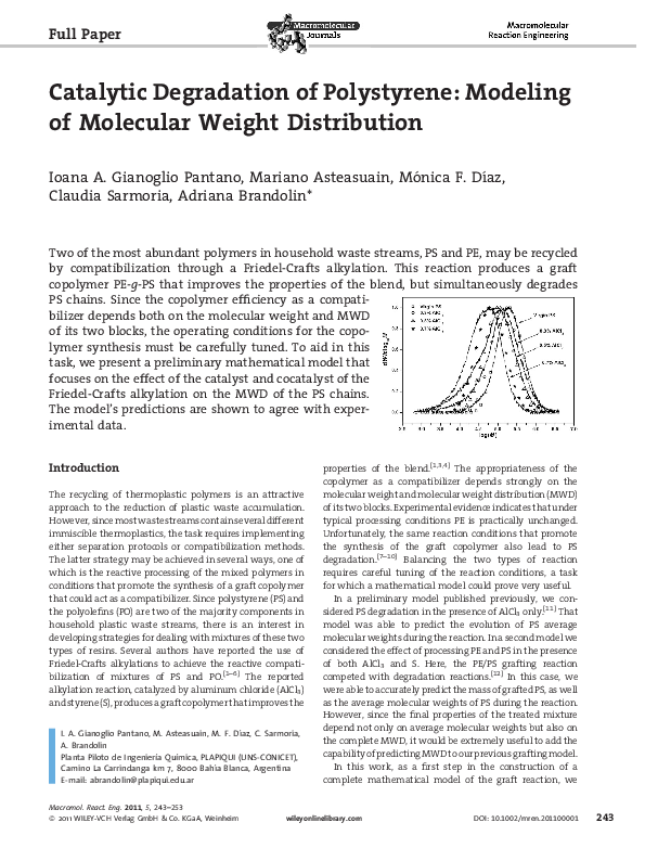 (PDF) Catalytic Degradation of Polystyrene: Modeling of Molecular ...