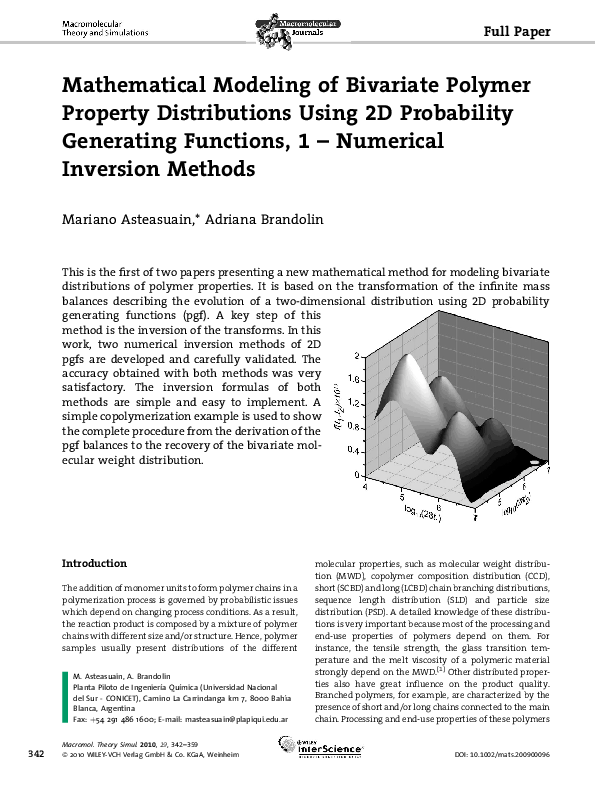 (PDF) Mathematical Modeling of Bivariate Polymer Property Distributions Using 2D Probability ...