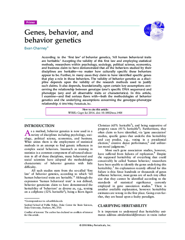 (PDF) Genes, behavior, and behavior genetics