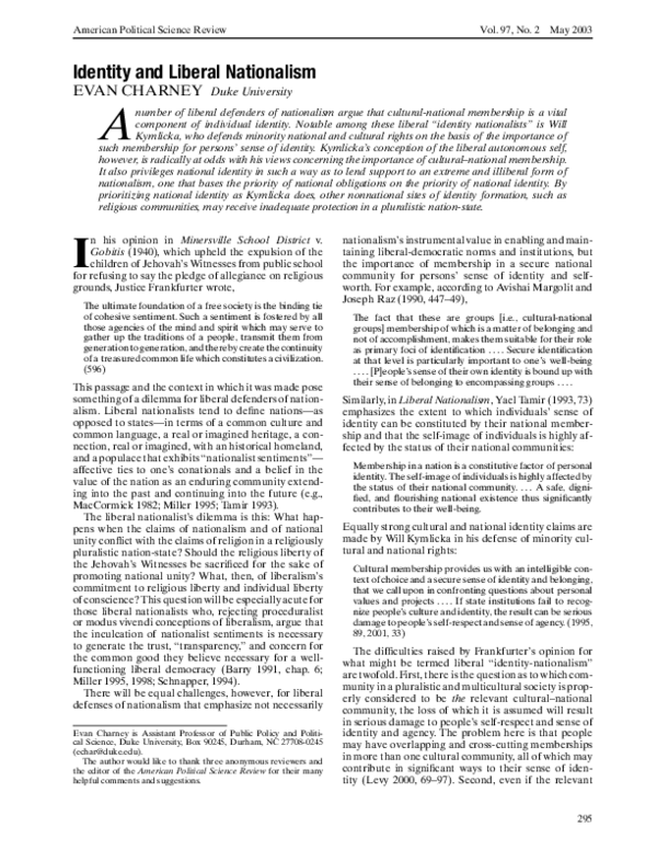 (PDF) Identity and Liberal Nationalism | Evan Charney - Academia.edu