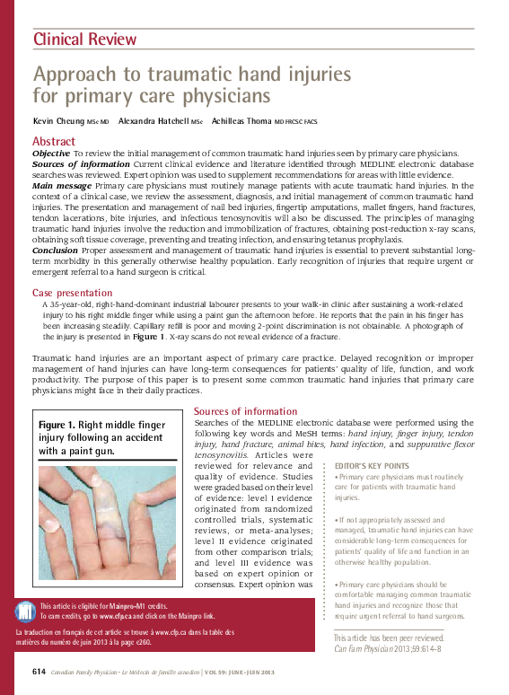 (PDF) Approach to traumatic hand injuries for primary care physicians