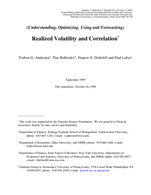 (PDF) Realized Volatility and Correlation