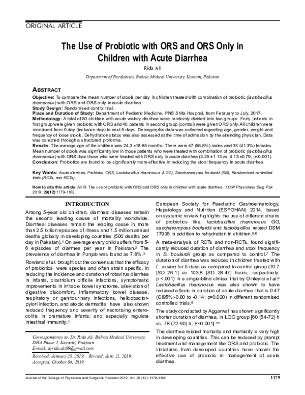 (PDF) The Use of Probiotic with ORS and ORS Only in Children with Acute ...