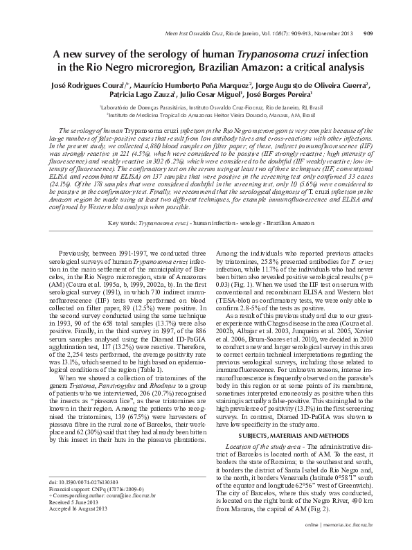 (PDF) A new survey of the serology of human Trypanosoma cruzi infection ...