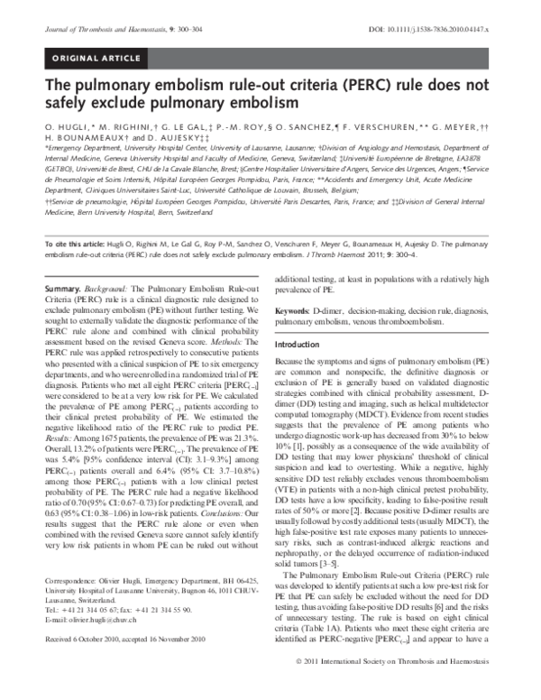 (PDF) The pulmonary embolism rule-out criteria (PERC) rule does not ...