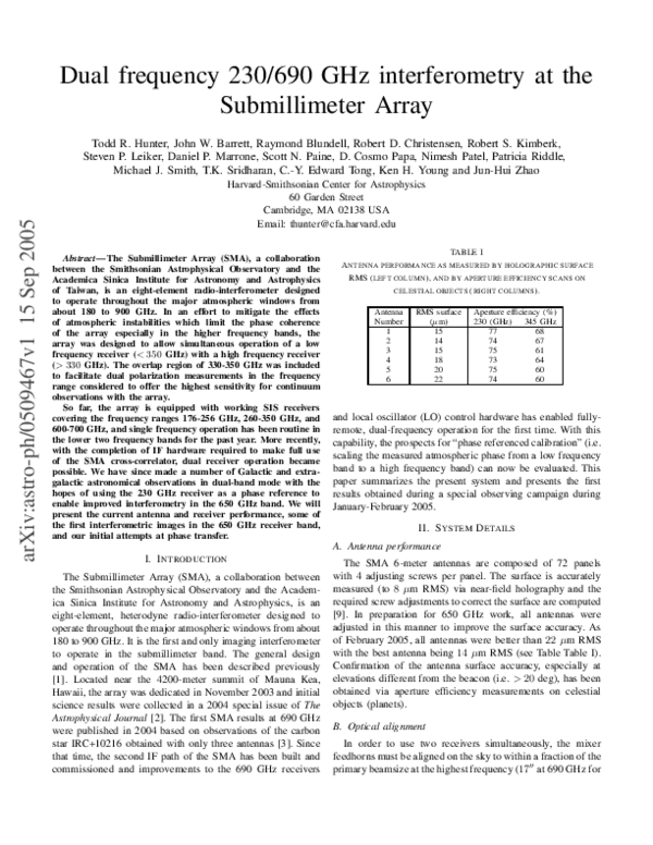 (PDF) Dual frequency 230/690 GHz interferometry at the Submillimeter Array