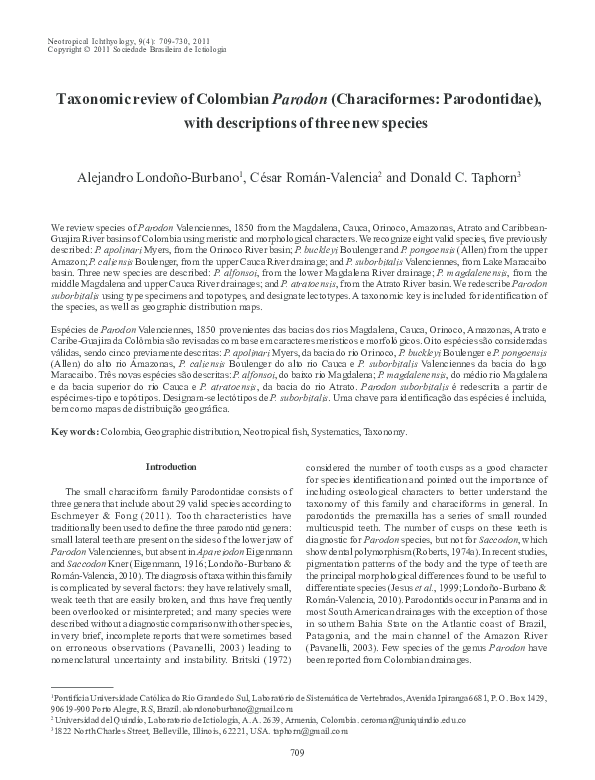 (PDF) Taxonomic review of Colombian Parodon (Characiformes ...