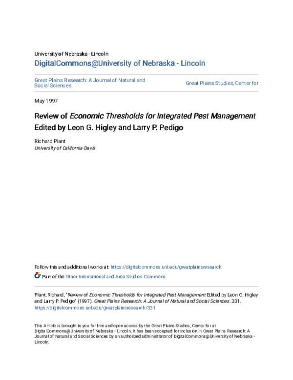 (PDF) Review of Economic Thresholds for Integrated Pest Management ...