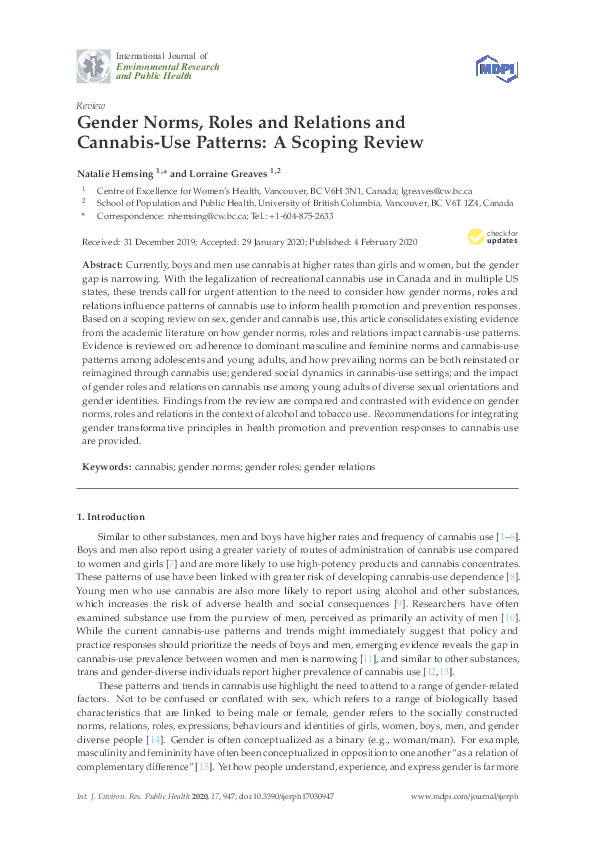 (PDF) Gender Norms, Roles and Relations and Cannabis-Use Patterns: A ...