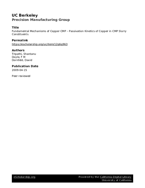 (PDF) Fundamental Mechanisms of Copper CMP – Passivation Kinetics of ...