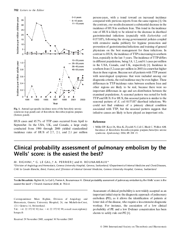 (PDF) Clinical probability assessment of pulmonary embolism by the ...