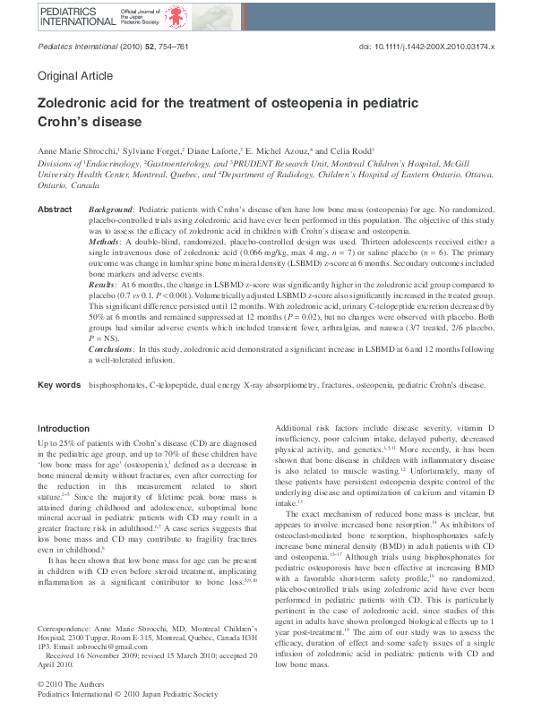 (PDF) Zoledronic acid for the treatment of osteopenia in pediatric ...