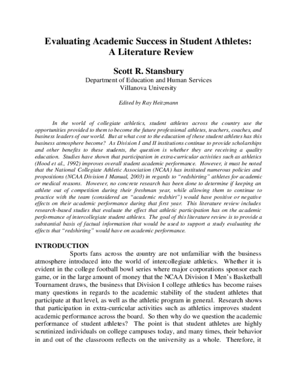 (PDF) Evaluating Academic Success in Student Athletes: A Literature Review