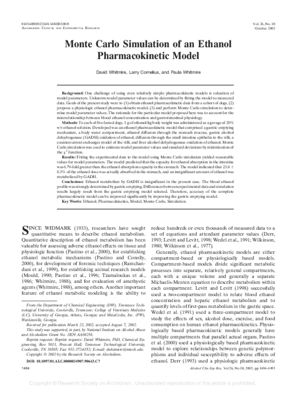 (PDF) Monte Carlo Simulation of an Ethanol Pharmacokinetic Model