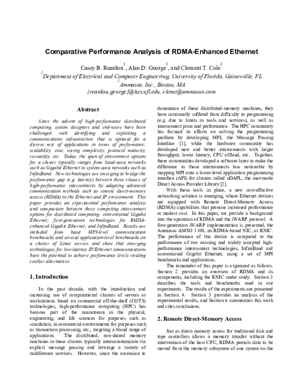 (PDF) Comparative performance analysis of RDMA-enhanced Ethernet