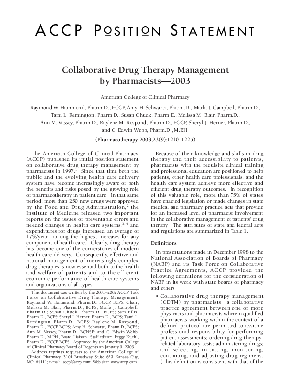 (PDF) Collaborative Drug Therapy Management by Pharmacists–2003 | Larry ...