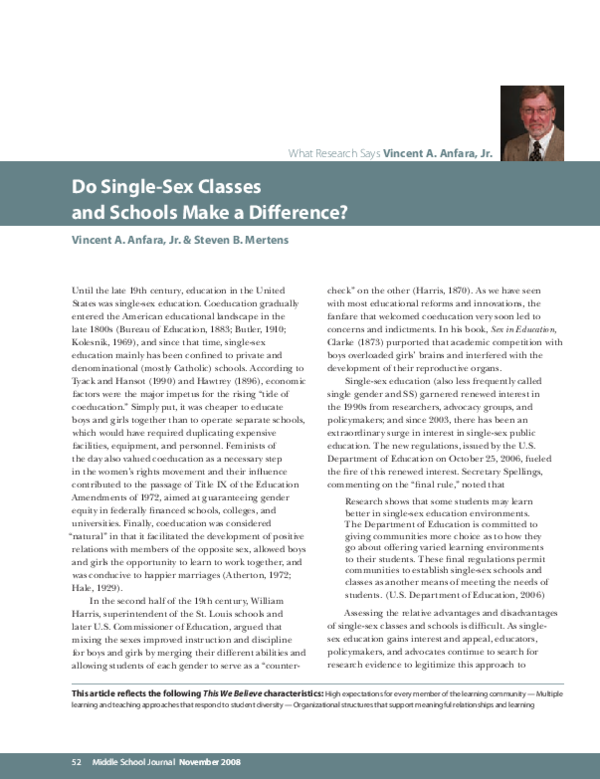 Pdf Do Single Sex Classes And Schools Make A Difference