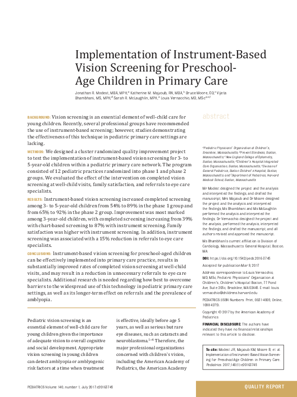 (PDF) Implementation of Instrument-Based Vision Screening for Preschool ...