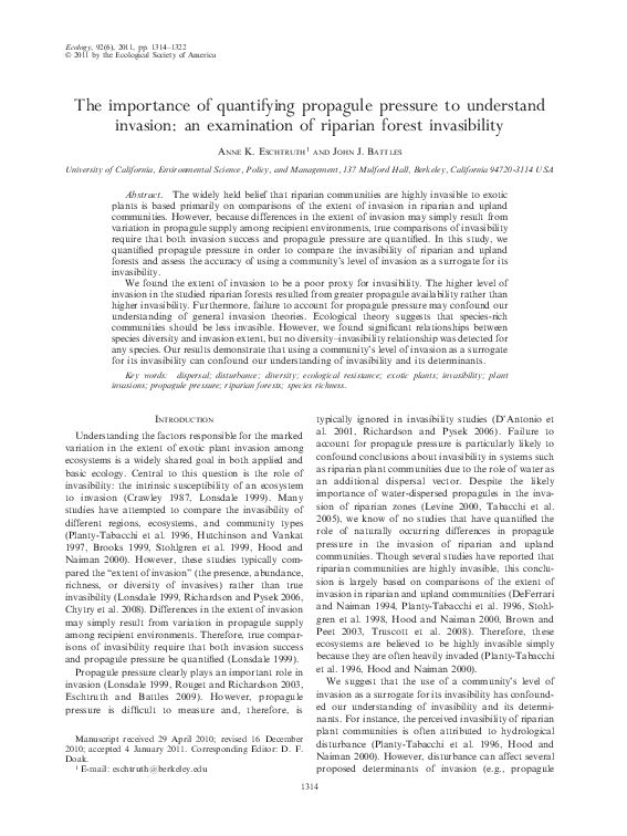 (PDF) The importance of quantifying propagule pressure to understand invasion: an examination of ...
